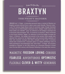 Braxtyn Personalized Name Meaning Art Prints – Name Stories