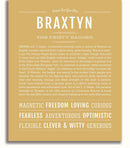 Braxtyn Personalized Name Meaning Art Prints – Name Stories