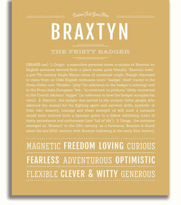 Braxtyn Personalized Name Meaning Art Prints – Name Stories