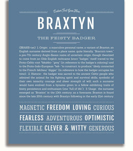 Braxtyn Personalized Name Meaning Art Prints – Name Stories