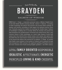 Brayden Personalized Name Meaning Art Prints – Name Stories