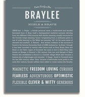 Braylee Personalized Name Meaning Art Prints – Name Stories