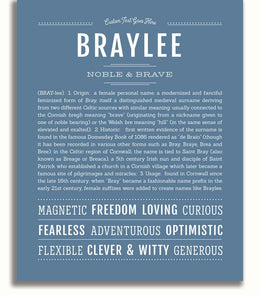 Braylee Personalized Name Meaning Art Prints – Name Stories