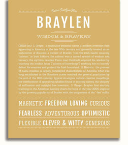 Braylen Personalized Name Meaning Art Prints – Name Stories