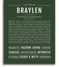 Braylen Personalized Name Meaning Art Prints – Name Stories