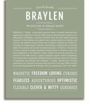 Braylen Personalized Name Meaning Art Prints – Name Stories