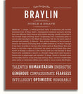 Braylin Personalized Name Meaning Art Prints – Name Stories