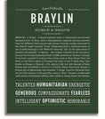 Braylin Personalized Name Meaning Art Prints – Name Stories