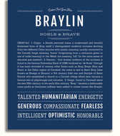 Braylin Personalized Name Meaning Art Prints – Name Stories