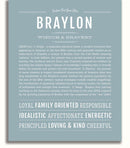 Braylon Personalized Name Meaning Art Prints – Name Stories