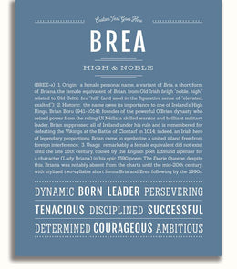 Brea Personalized Name Meaning Art Prints – Name Stories