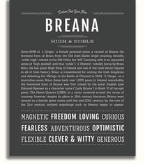 Breana Personalized Name Meaning Art Prints – Name Stories