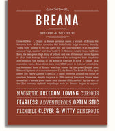 Breana Personalized Name Meaning Art Prints – Name Stories