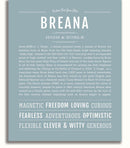 Breana Personalized Name Meaning Art Prints – Name Stories