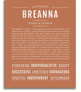 Breanna Personalized Name Meaning Art Prints – Name Stories
