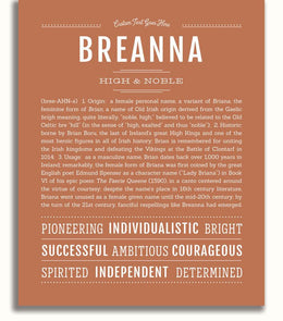 Breanna Personalized Name Meaning Art Prints – Name Stories