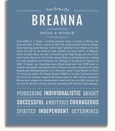 Breanna Personalized Name Meaning Art Prints – Name Stories