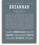 Breannah Personalized Name Meaning Art Prints – Name Stories