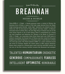 Breannah Personalized Name Meaning Art Prints – Name Stories