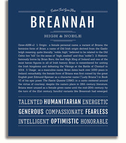 Breannah Personalized Name Meaning Art Prints – Name Stories