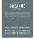 Breanne Personalized Name Meaning Art Prints – Name Stories