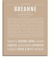 Breanne Personalized Name Meaning Art Prints – Name Stories