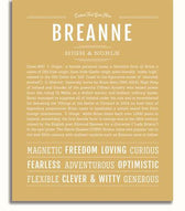 Breanne Personalized Name Meaning Art Prints – Name Stories