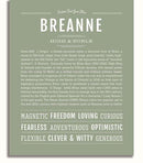 Breanne Personalized Name Meaning Art Prints – Name Stories