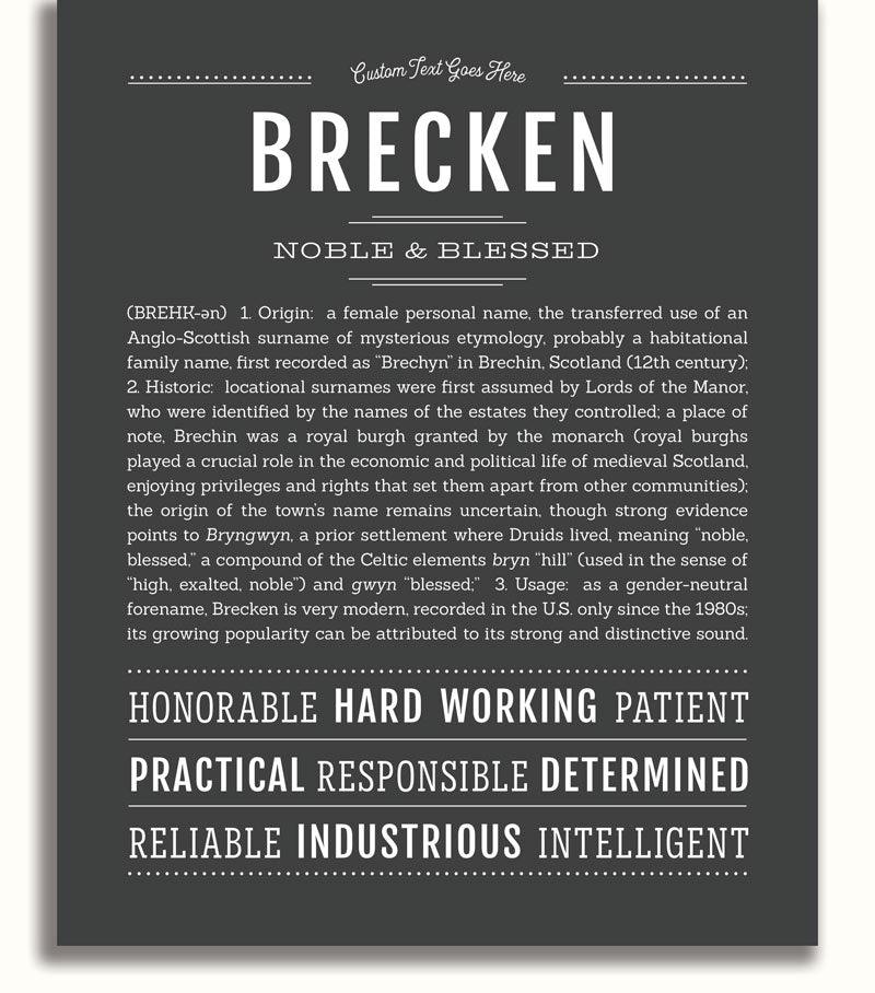Brecken Personalized Name Meaning Art Prints – Name Stories