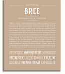 Bree Personalized Name Meaning Art Prints – Name Stories