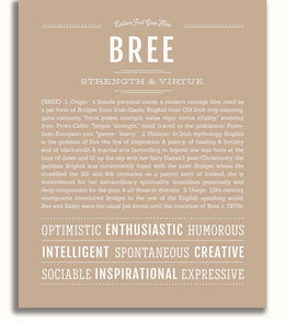 Bree Personalized Name Meaning Art Prints – Name Stories