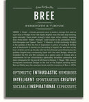 Bree Personalized Name Meaning Art Prints – Name Stories