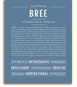 Bree Personalized Name Meaning Art Prints – Name Stories