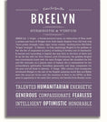 Breelyn Personalized Name Meaning Art Prints – Name Stories