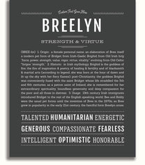 Breelyn Personalized Name Meaning Art Prints – Name Stories