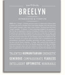 Breelyn Personalized Name Meaning Art Prints – Name Stories