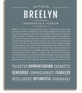 Breelyn Personalized Name Meaning Art Prints – Name Stories
