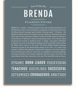 Brenda Personalized Name Meaning Art Prints – Name Stories