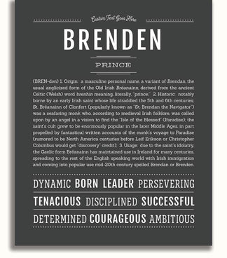 Brenden Personalized Name Meaning Art Prints – Name Stories