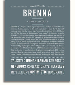 Brenna Personalized Name Meaning Art Prints – Name Stories