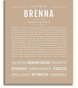 Brenna Personalized Name Meaning Art Prints – Name Stories