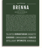 Brenna Personalized Name Meaning Art Prints – Name Stories