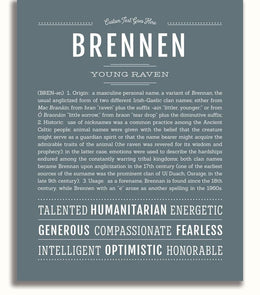 Brennen Personalized Name Meaning Art Prints – Name Stories