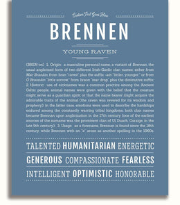 Brennen Personalized Name Meaning Art Prints – Name Stories