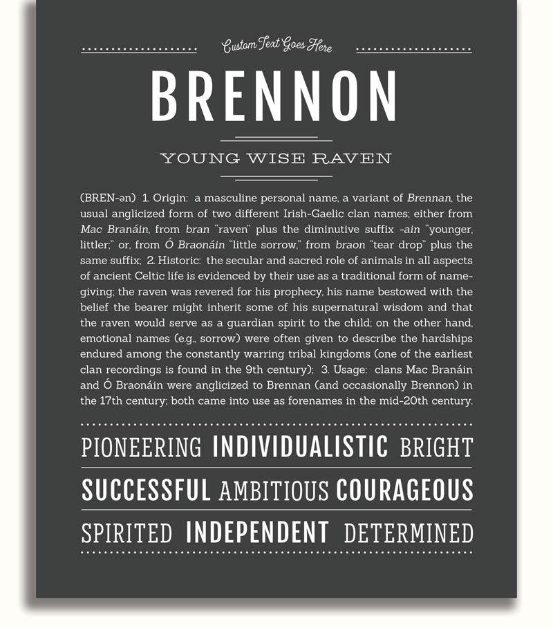 Brennon Personalized Name Meaning Art Prints – Name Stories