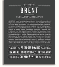 Brent Personalized Name Meaning Art Prints – Name Stories