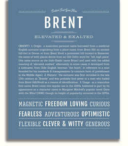 Brent Personalized Name Meaning Art Prints – Name Stories
