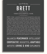 Brett Personalized Name Meaning Art Prints – Name Stories