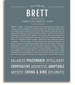 Brett Personalized Name Meaning Art Prints – Name Stories