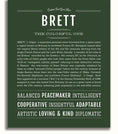 Brett Personalized Name Meaning Art Prints – Name Stories